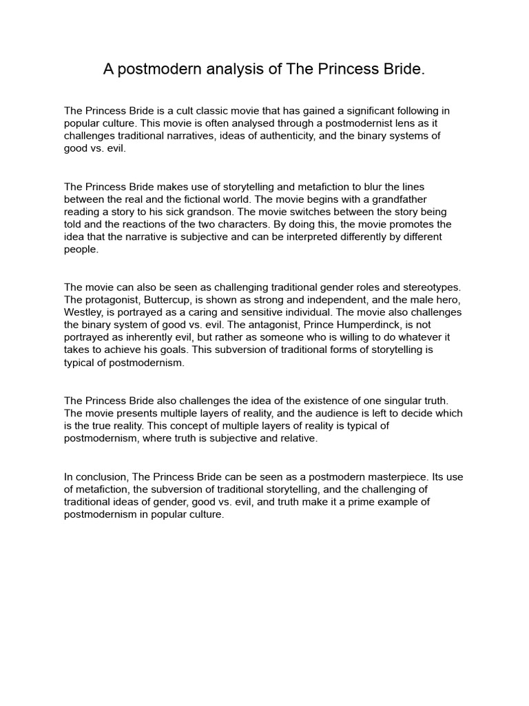 A Postmodern Analysis of The Princess Bride | PDF | Social Science ...