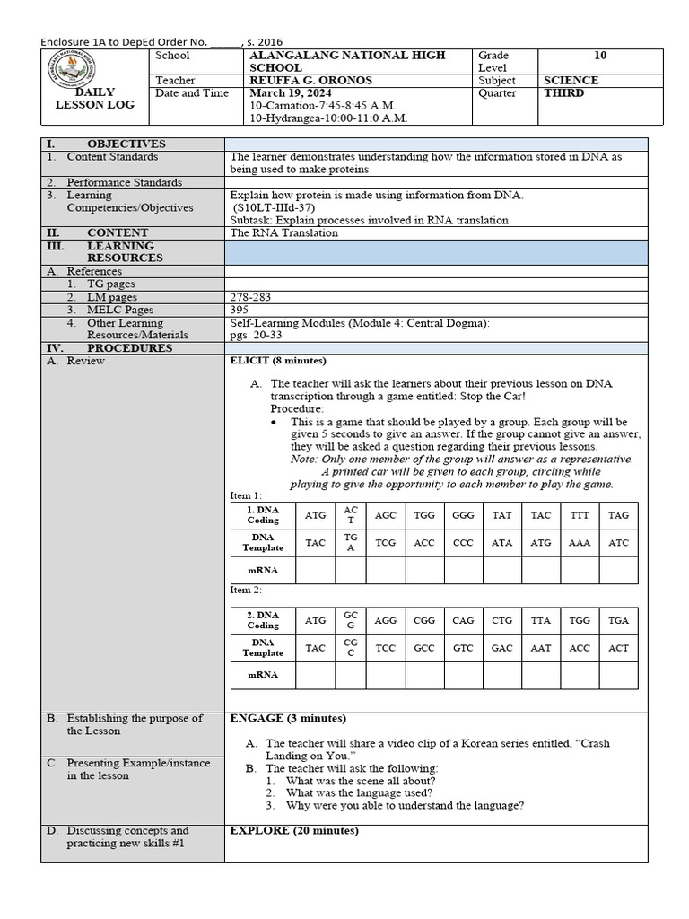 Sci Lp 031924 Translation | PDF | Translation (Biology) | Ribosome