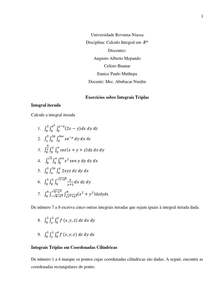Exercícios Resolvidos de Integrais Triplas | PDF | Esfera | Geometria