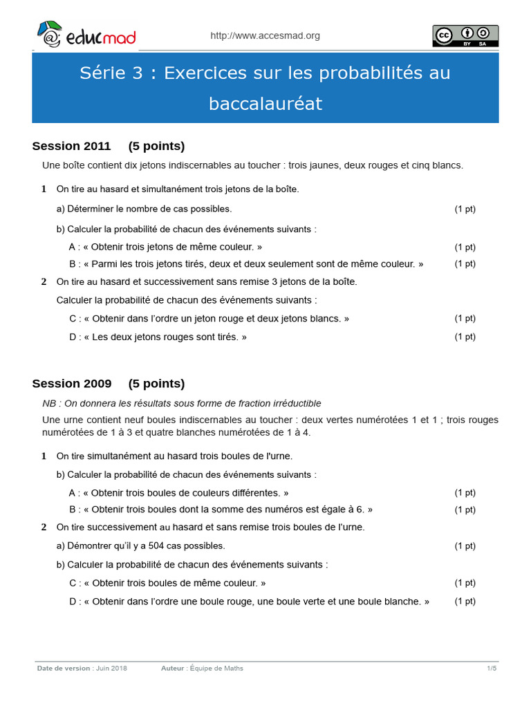 2c - Série 3 - Probabilités Au Baccalauréat - Revr - 20180618 | PDF ...