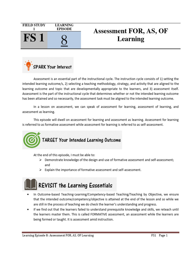 FIELD-STUDY-1-E8-Assessment-FORASOF-Learning (1) | PDF | Educational Assessment | Learning