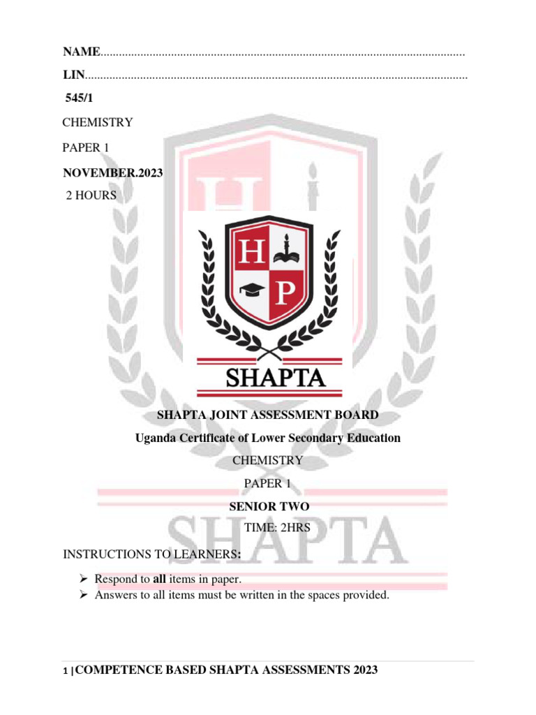 s2 Eoy Chem Shapta Assessments 2023 Original | PDF | Chemical ...