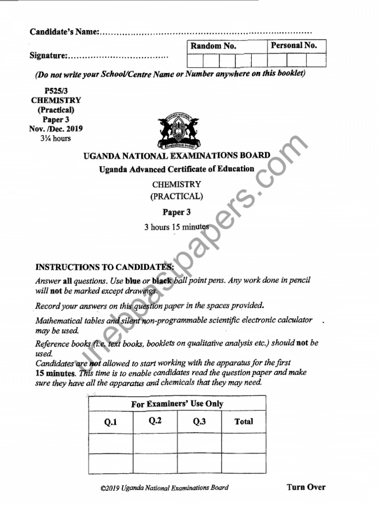 UACE Chemistry 2019 Paper 3 | PDF | Chemical Elements | Chemical Substances