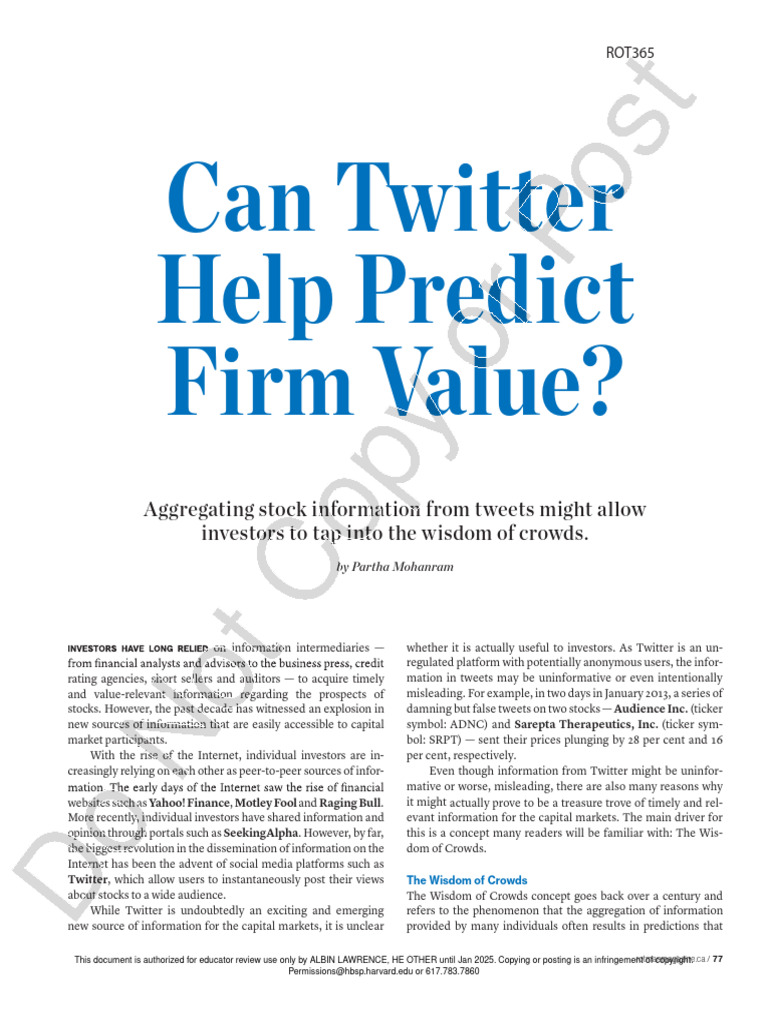 Can Twitter Help Predict The Value of A Firm | PDF | Social Media ...