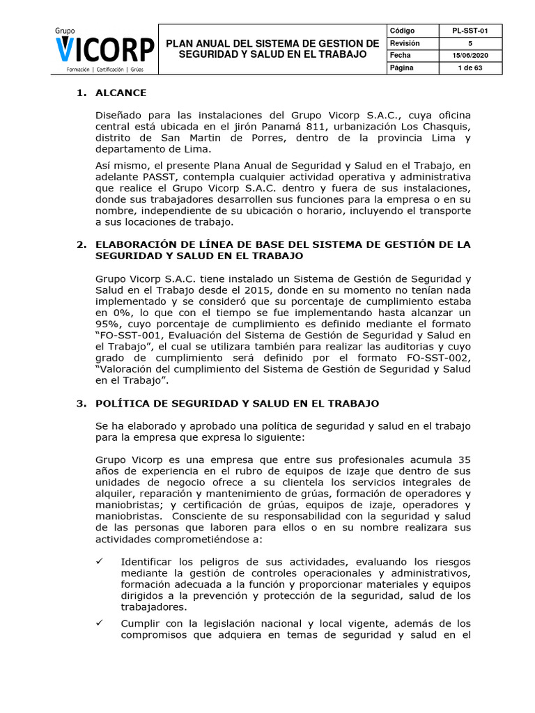 PL-SST-01, Plan de Seguridad y Salud en El Trabajo, 2020-2021 | PDF | Enchufes y tomas de ...