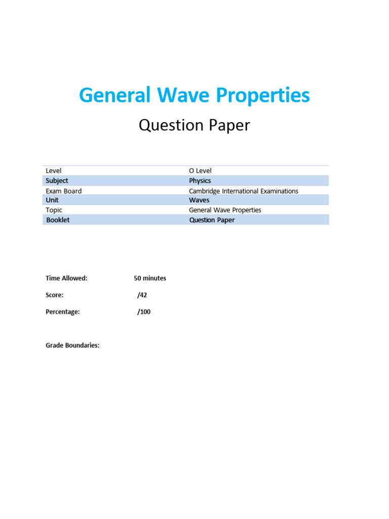 O Level Physics: Wave Properties Exam | PDF | Waves | Wavelength
