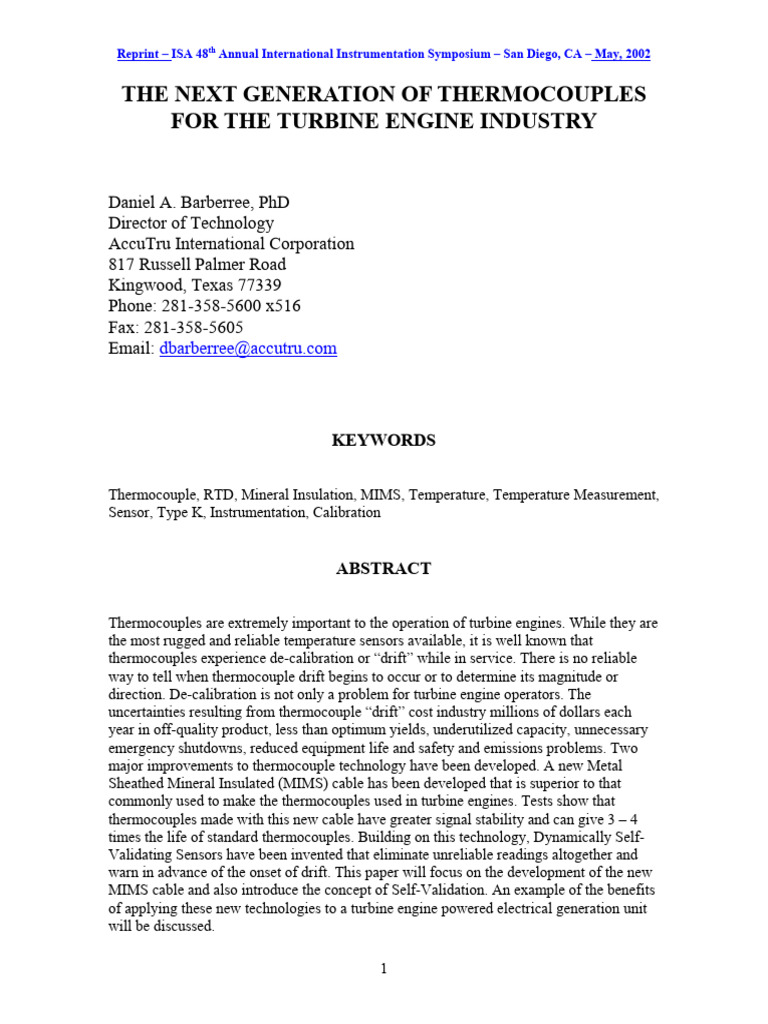 The Next Generation of Thermocouples For The Turbine Engine Industry | PDF | Thermocouple ...