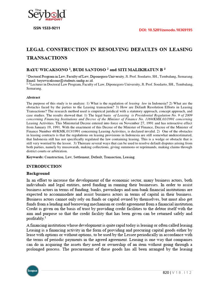 Legal Construction in Resolving Defaults On Leasing Transactions | PDF ...