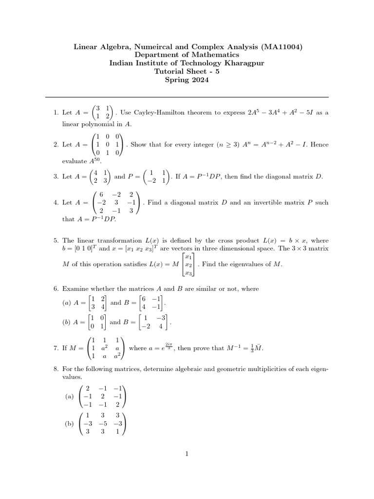 Tutorial 5 | PDF | Matrix (Mathematics) | Eigenvalues And Eigenvectors