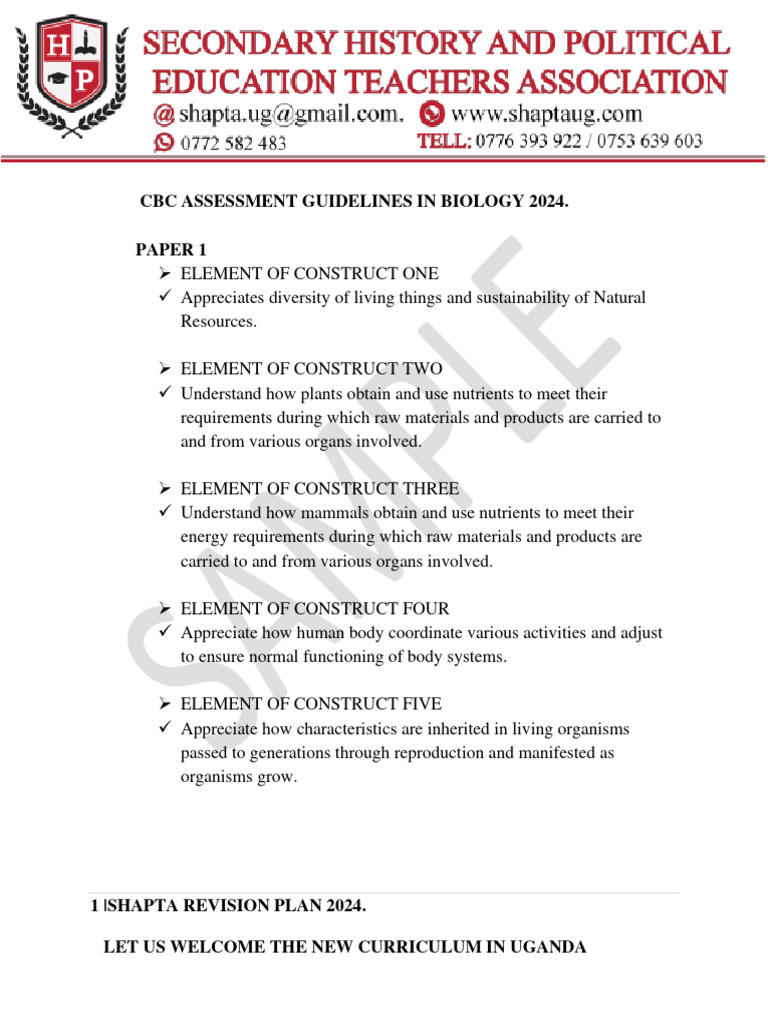Shapta Biology Guidelines On Assessment 2024 | PDF