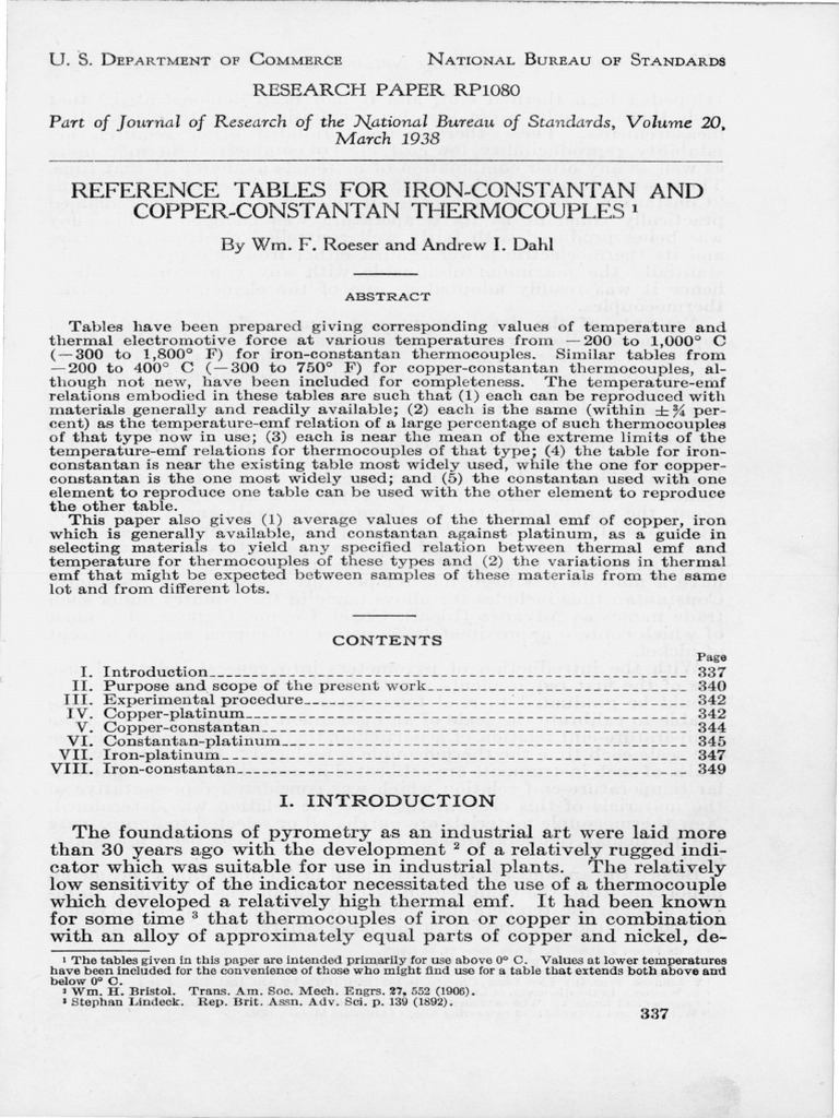 Reference Tables For I Ron. Const Ant An and Copper. Constantan Thermocouples | PDF ...