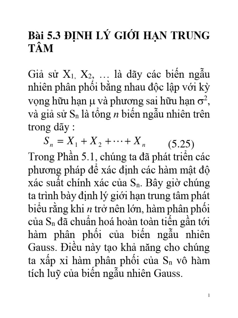 BG Ch5 Bài 3. Định lý giới hạn trung tâm | PDF