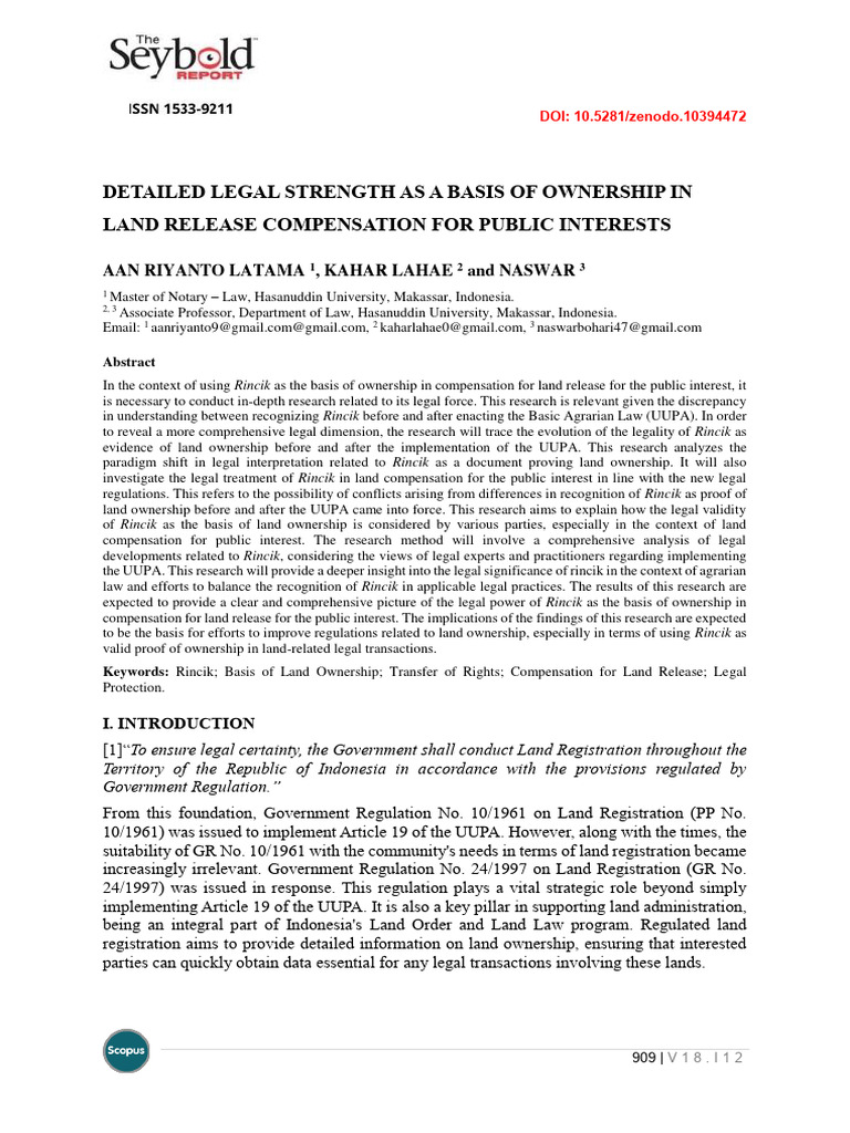 Detailed Legal Strength As A Basis of Ownership in Land Release ...