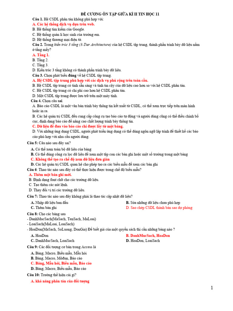 De Cuong On Tap Giua Ki 2 Tin 11 1 | PDF