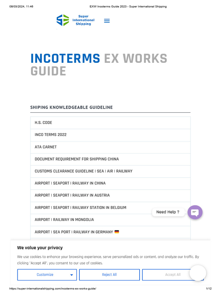 EXW Incoterms Guide 2023 - Super International Shipping | PDF ...