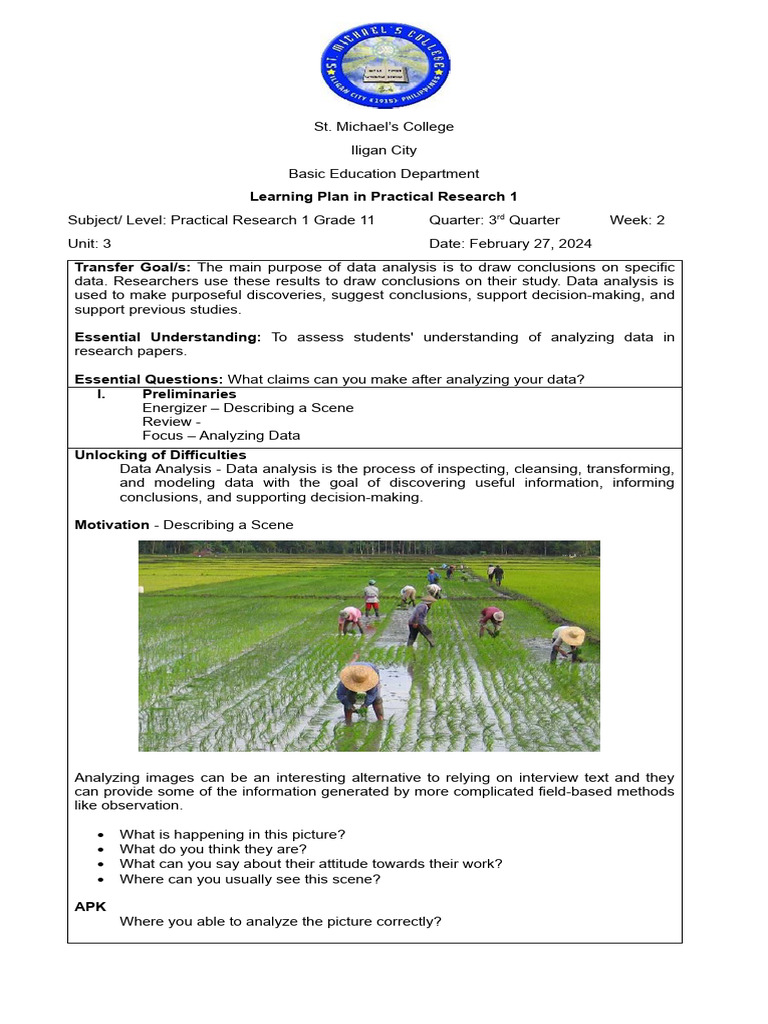 Semi Lesson Plan AD | PDF | Data Analysis | Data