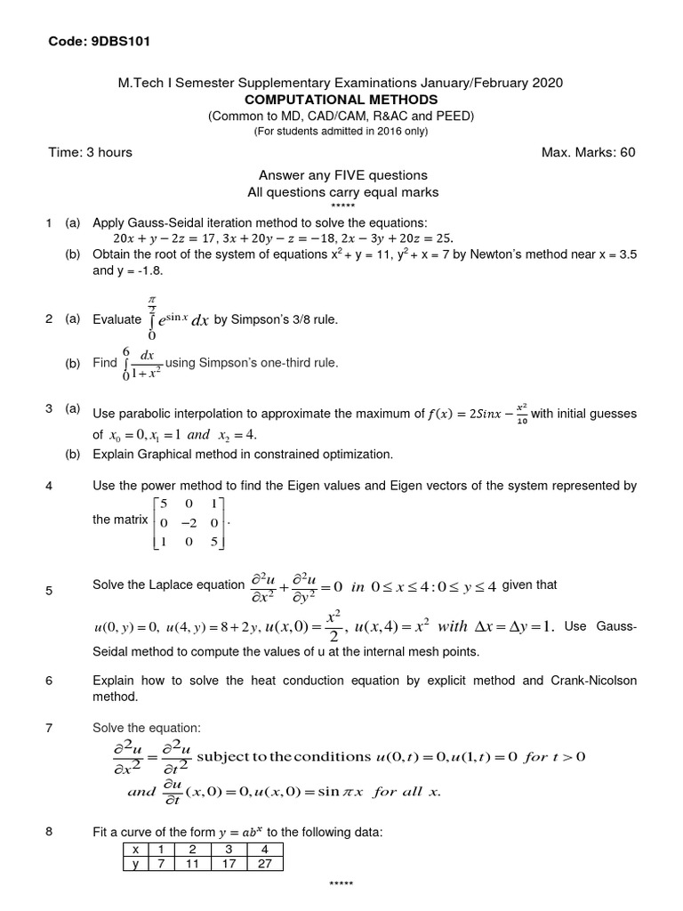 Computational Methods Form | PDF | Linear Algebra | Applied Mathematics