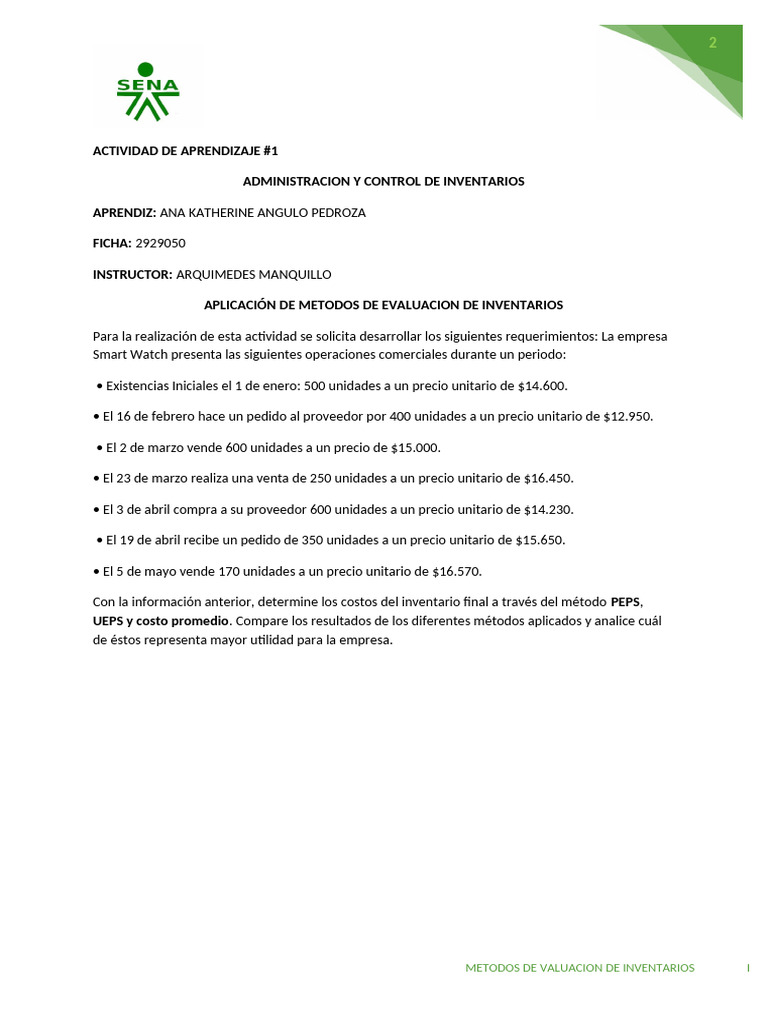 Actividad 2 Métodos PESP, UEPS Y PROMEDIO | PDF | Economias | Business