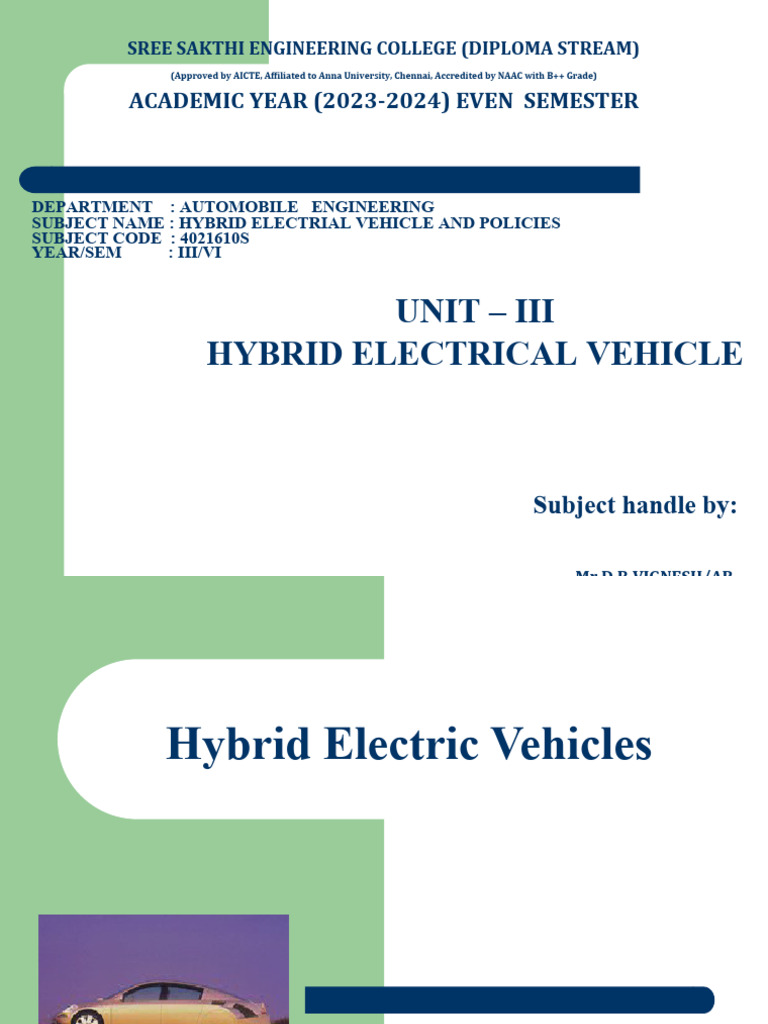 Hev PPT Unit-3 | PDF | Hybrid Electric Vehicle | Engines