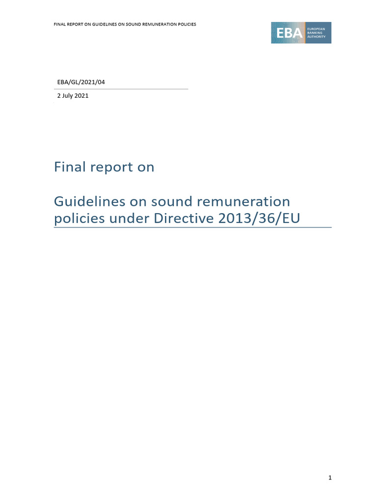 Draft Final Report On GL On Remuneration Policies Under CRD | PDF ...