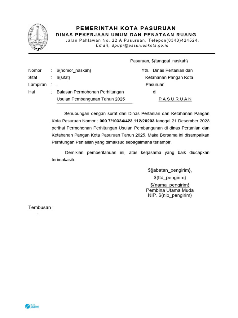 Surat Balasan Dinas Pertanian 7 2 2024 | PDF