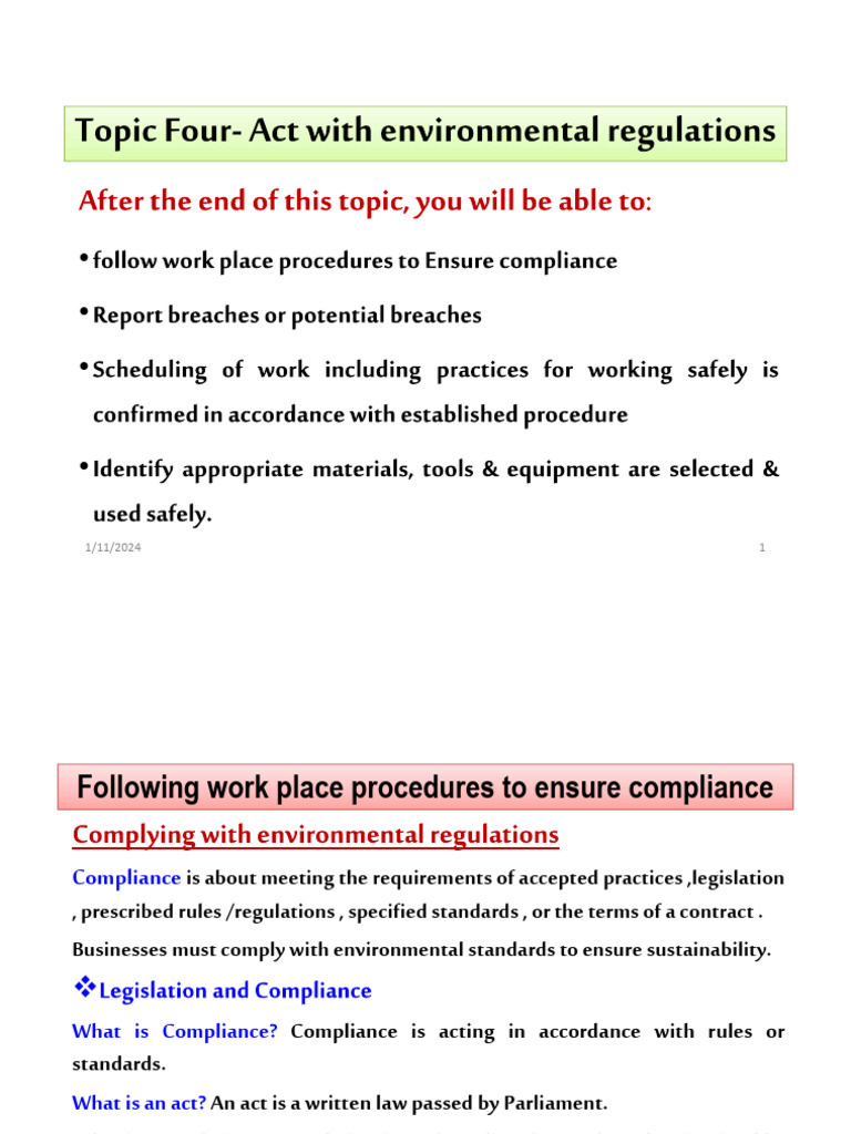 Topic Four - Act With Environmental Regulations | PDF | Regulatory ...