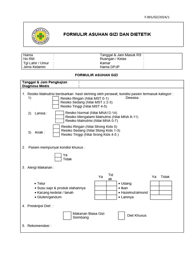 Formulir Asuhan Gizi | PDF