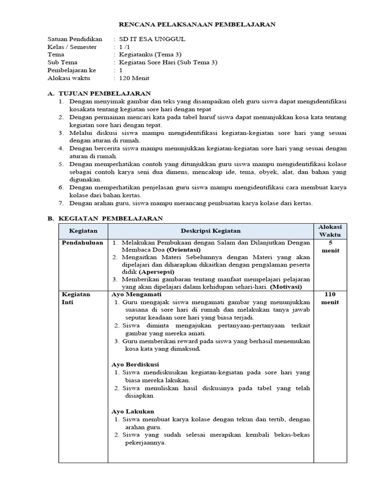 RPP Tema 3 Subtema 3 | PDF