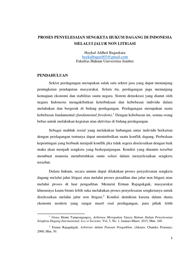 Proses Penyelesaian Sengketa Hukum Dagang Di Indonesia Melalui Jalur ...