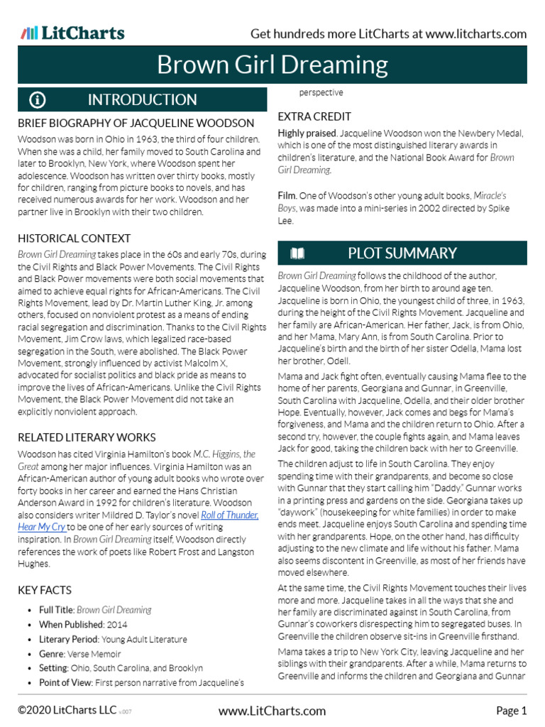 Brown Girl Dreaming LitChart | PDF