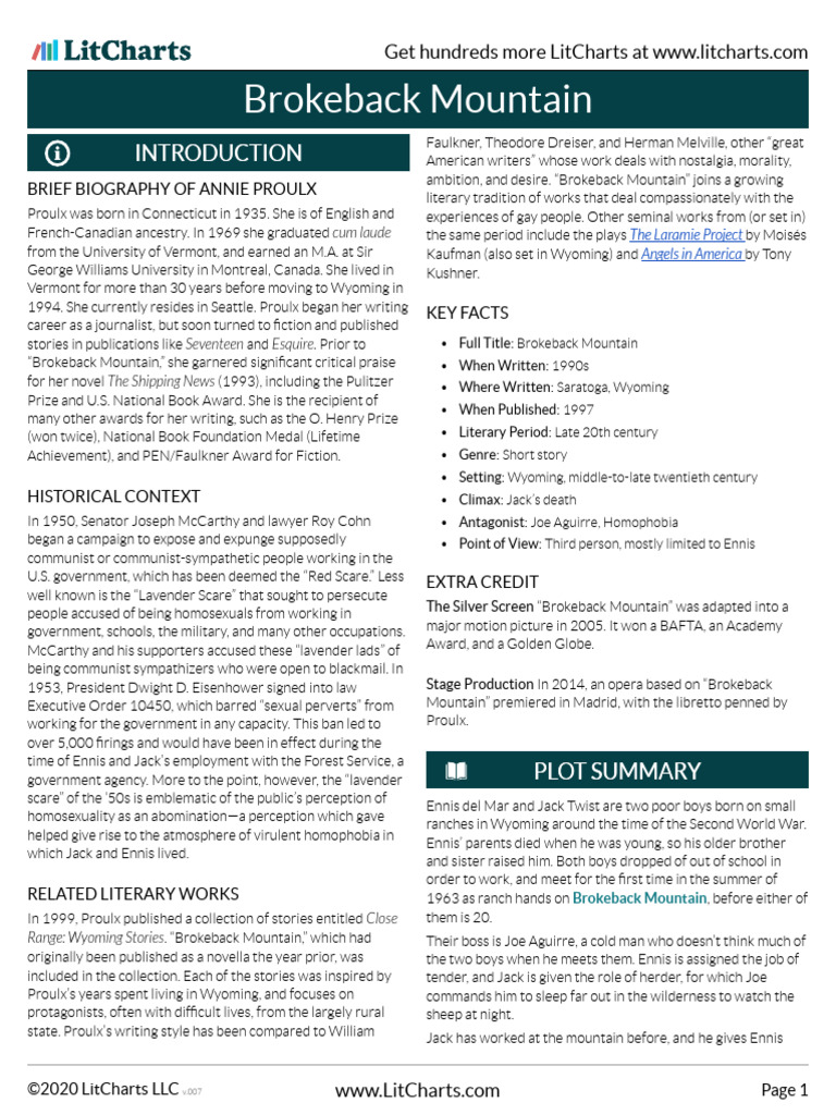 Brokeback Mountain LitChart | PDF | Masculinity