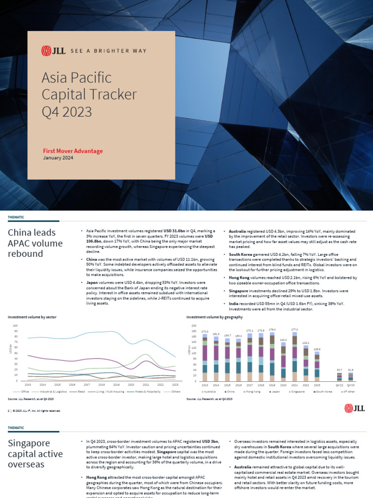 JLL Asia Pacific Capital Tracker 4q23 | PDF | Valuation (Finance) | Bonds (Finance)