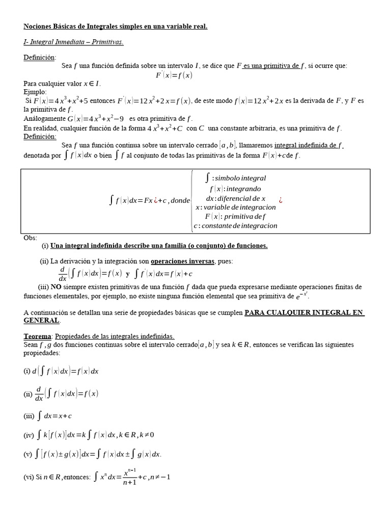 Nociones Básicas de Integrales Simples en Una Variable Real | PDF ...