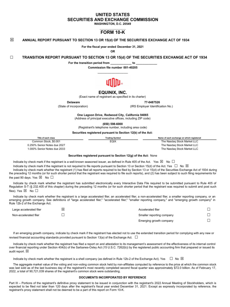 Equinix 10K FY2021 | PDF | Form 10 K | Cloud Computing