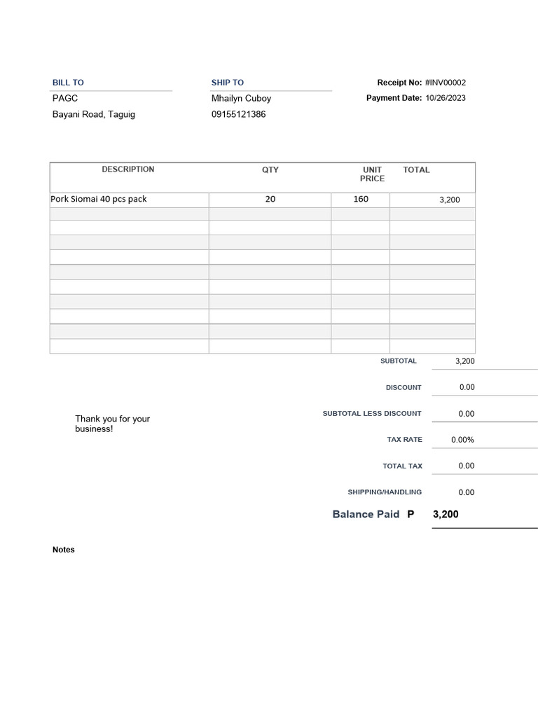 Wholesale Food Purchase Receipt | PDF
