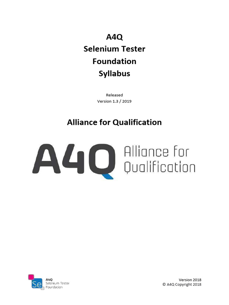 A4Q Selenium-Tester-Foundation Syllabus EN v1.3 | PDF | Selenium ... A4Q Selenium-Tester-Foundation Syllabus EN v1.3 | PDF | Selenium ...