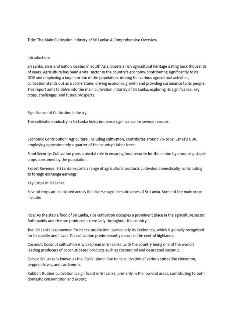 AGRICULTURE INDUSTRY OF SRI LANKA | PDF | Agriculture | Sustainable ... AGRICULTURE INDUSTRY OF SRI LANKA | PDF | Agriculture | Sustainable ...