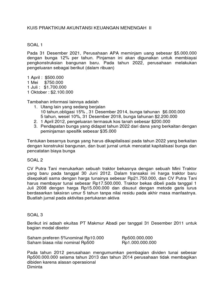 Kuis Praktikum Akuntansi Keuangan | PDF