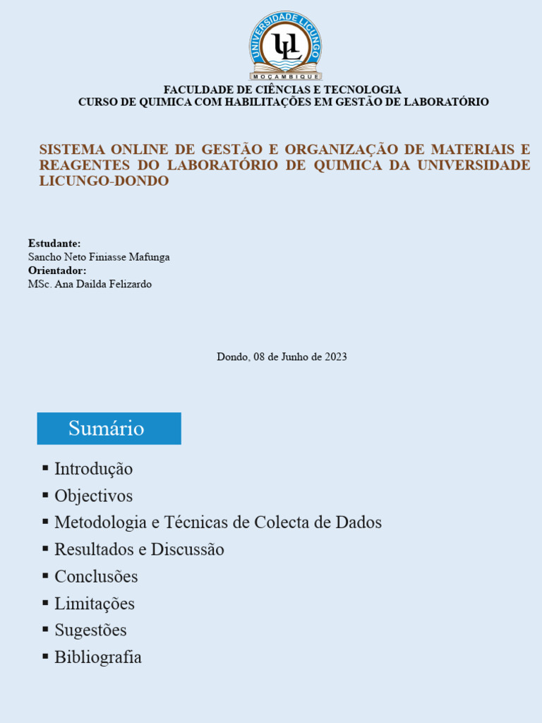 Slides Monografia Sancho Mafunga | PDF | Química | Compostos químicos