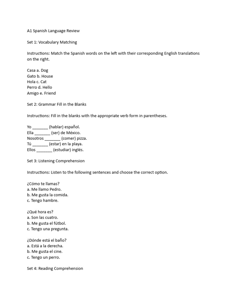 A1 Spanish Language Review | PDF | Estudios de idiomas extranjeros | Arte