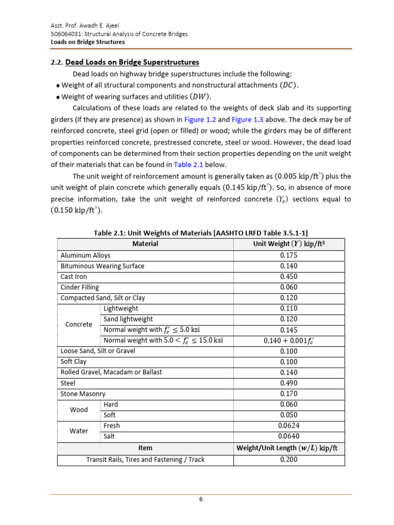 Dead Loads On Bridge Superstructures | PDF | Concrete | Reinforced Concrete