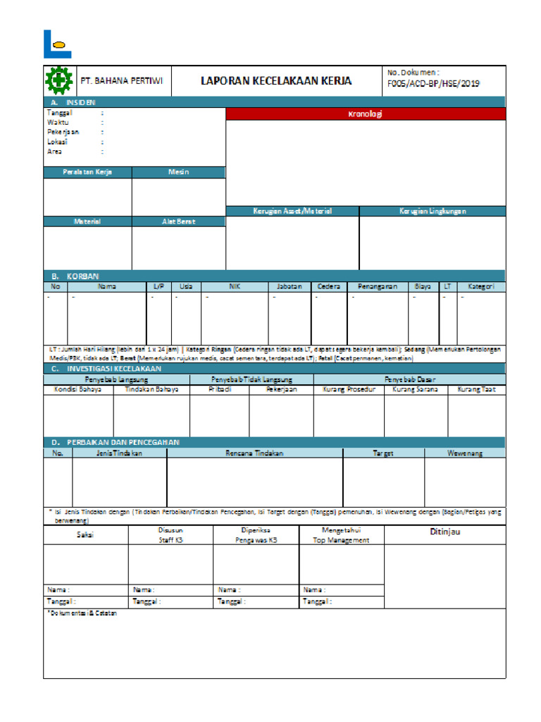 Form Kecelakaan Kerja | PDF