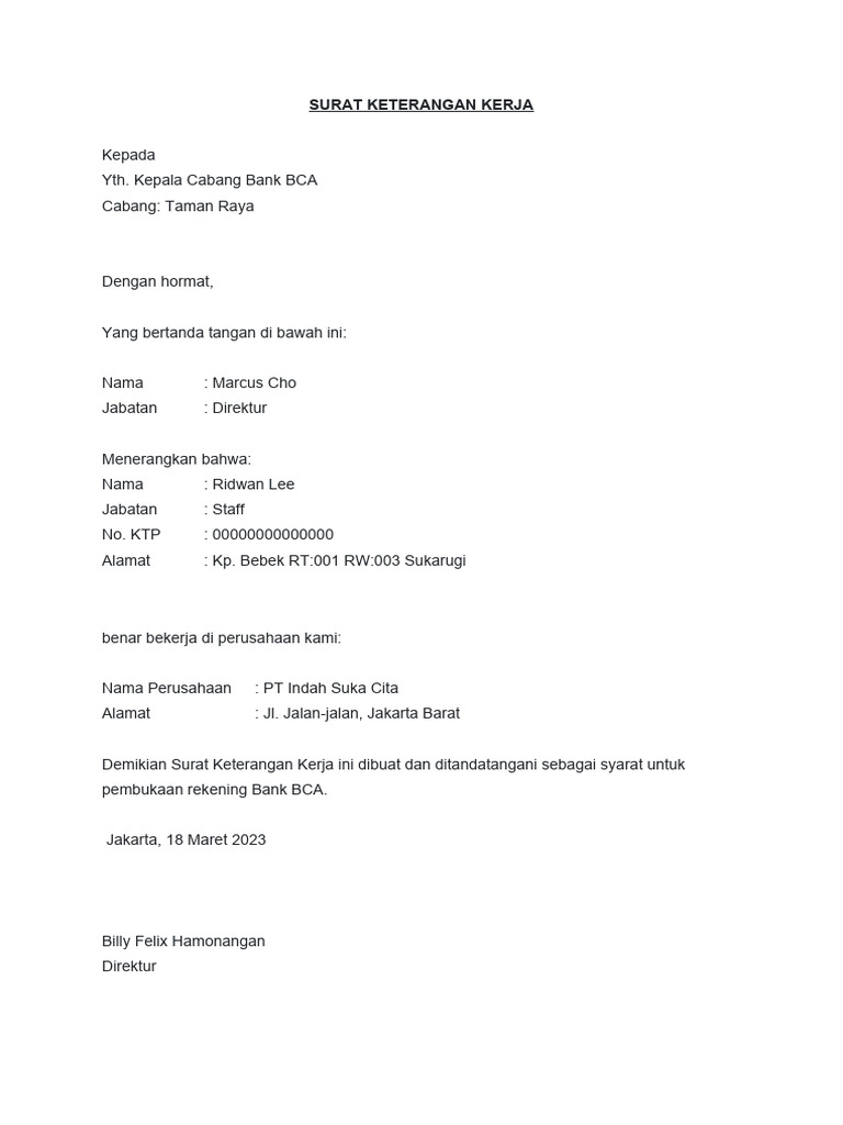 SURAT Keterangan Buka Rek BCA | PDF