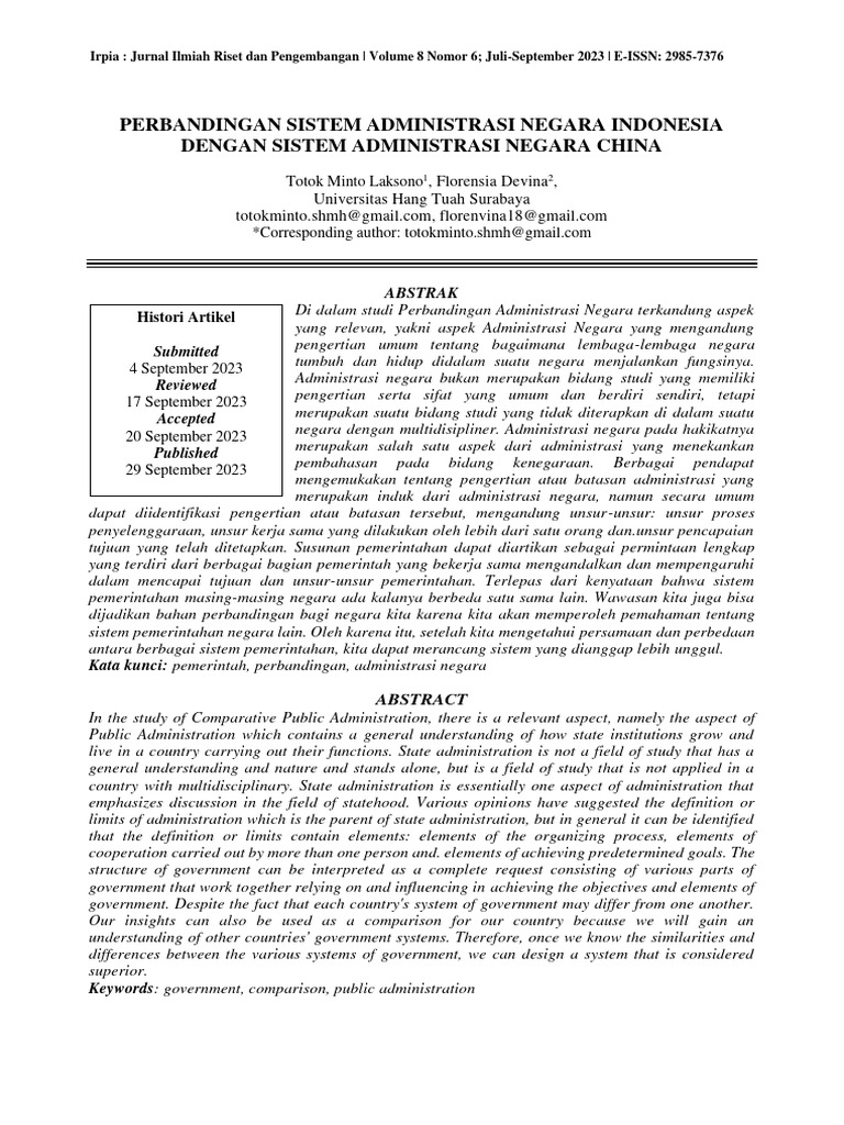 Perbandingan Sistem Administrasi Negara Indonesia Dengan Sistem Administrasi Negara China Pdf 
