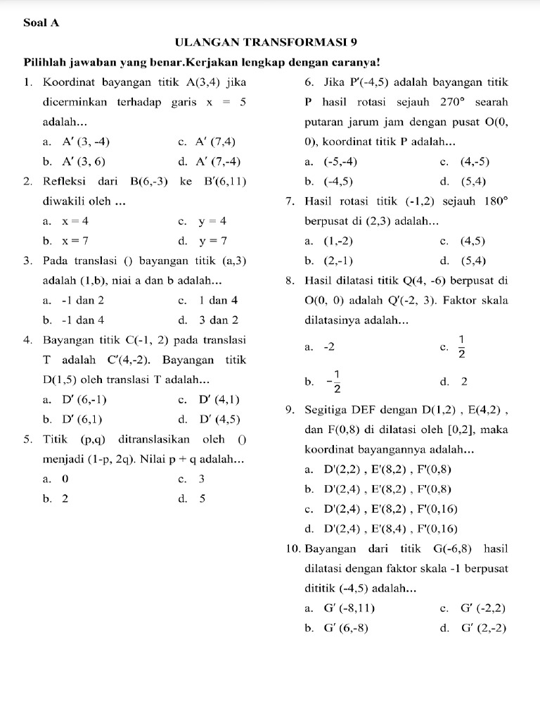 Soal Matematika Transformasi | PDF