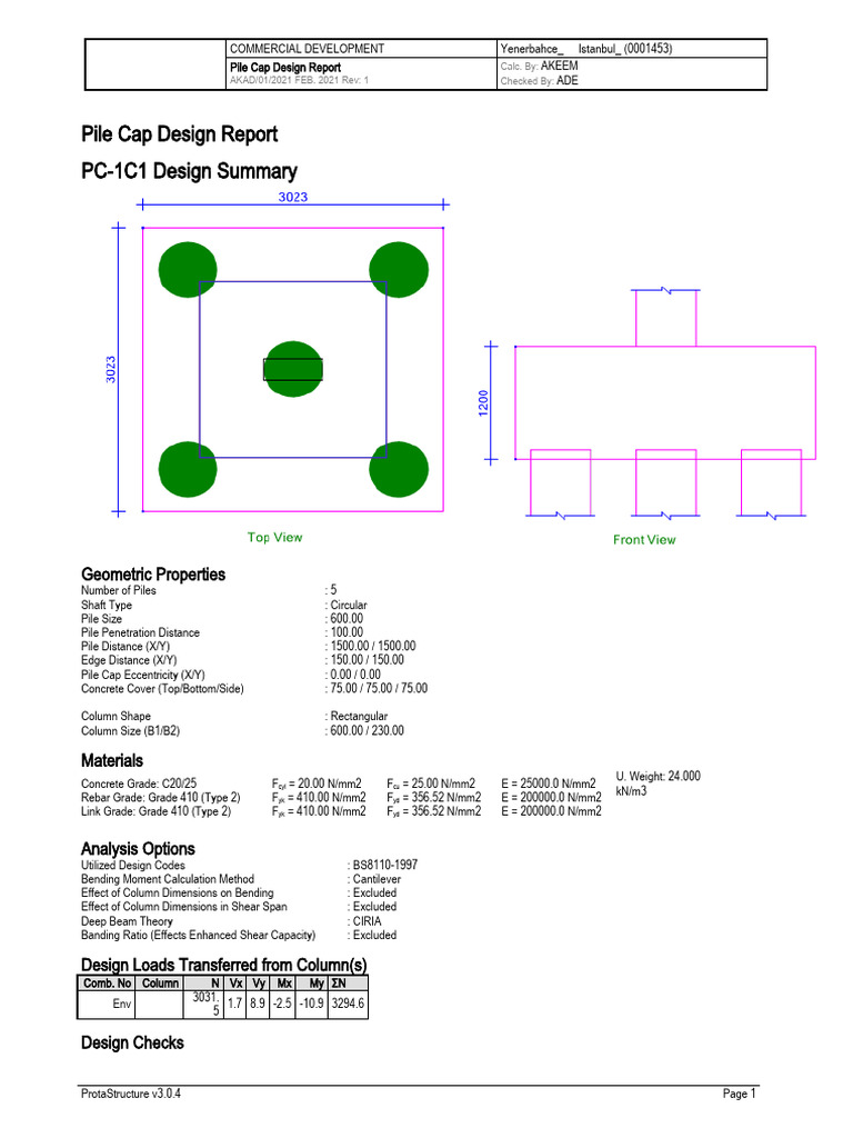 Pile Cap Design Report-1 | PDF | Deep Foundation | Bending