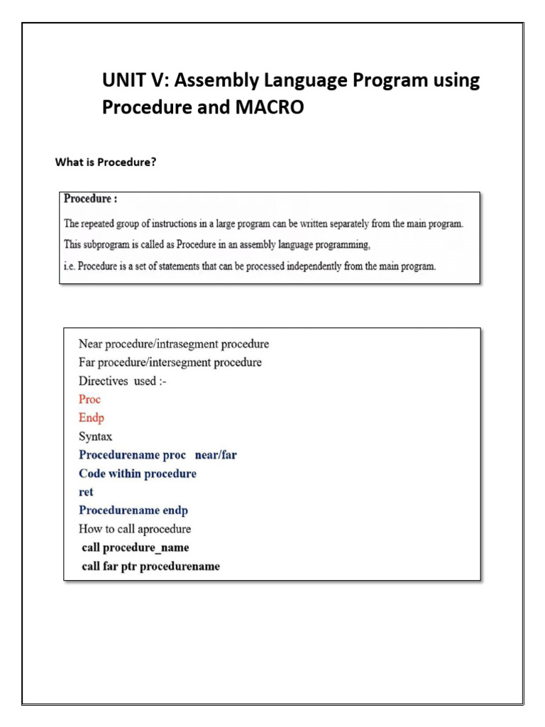 UNIT 5 - Procedure and MACRO | PDF
