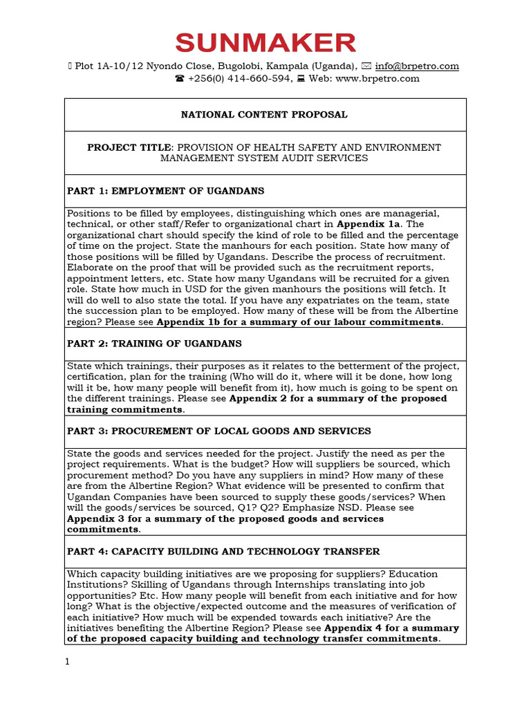 Local Content Plan for Health Audit Project | PDF | Procurement | Uganda