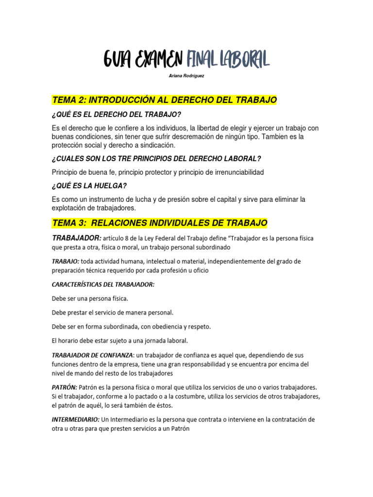 Guia Examen Final Laboral | PDF | Salario | Derecho laboral
