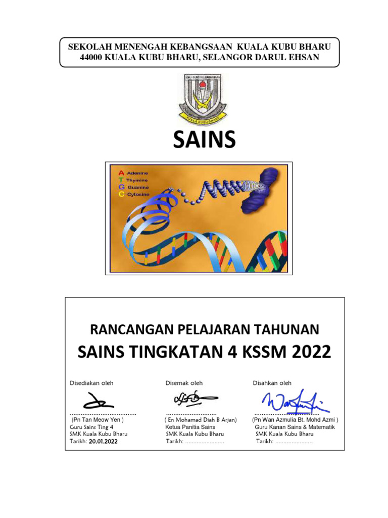 Rancangan Pelajaran Tahunan Sains T4 KSSM 2022B PRINT | PDF